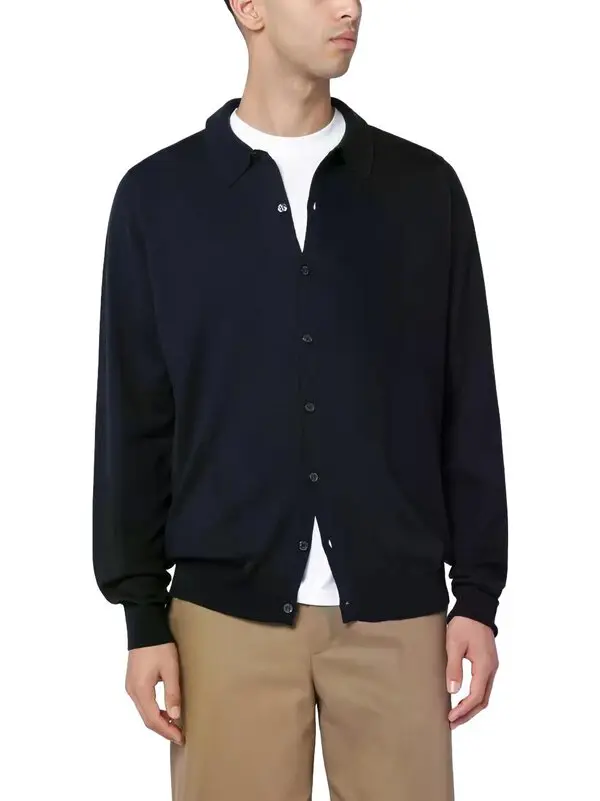 John Smedley Long Sleeve Button Polo Shirt - Blue