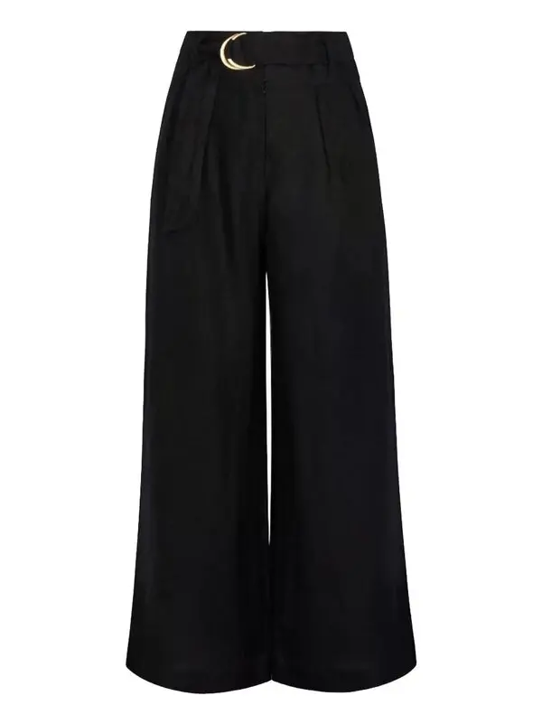 HEVRON Alina Pleated Buckle Palazzo Pants - Black