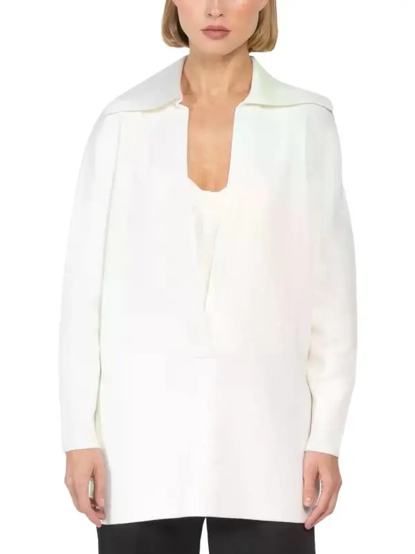 Brandon Maxwell Luma Wide-collar Side-slit Blouse - White