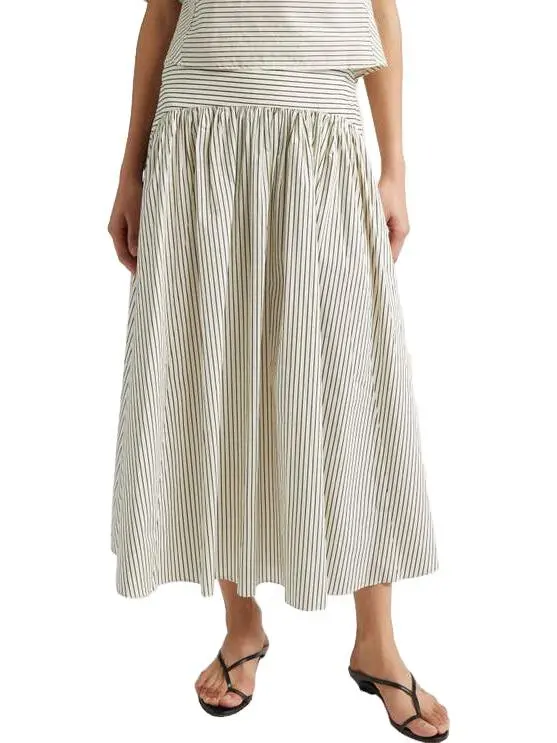 Staud Procida Stripe Maxi Skirt - Ivory/dark Oak Micro Stripe