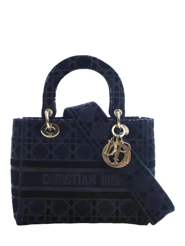 Dior 2020 Velvet Cannage Lady D-lite Satchel - Blue