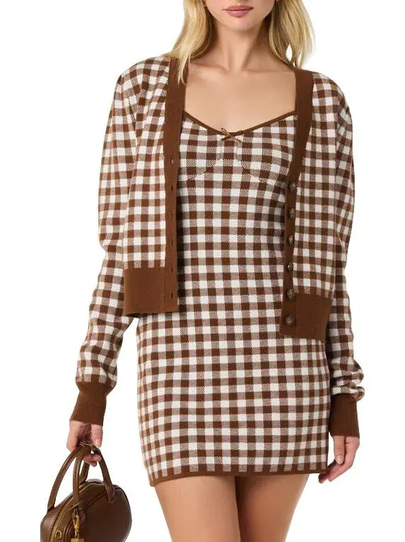Astr The Label Gingham Cardigan - Brown Gingham
