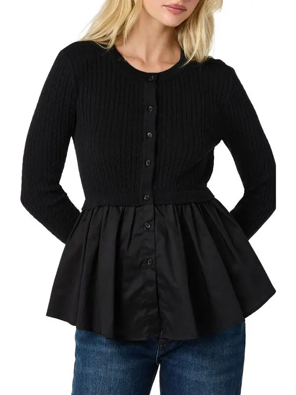 Astr The Label Mixed Media Peplum Top - Black