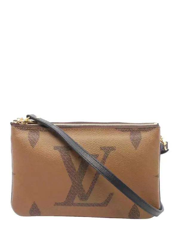 LOUIS VUITTON Monogram Giant Reverse Double Zip Pochette Crossbody Bag - Brown