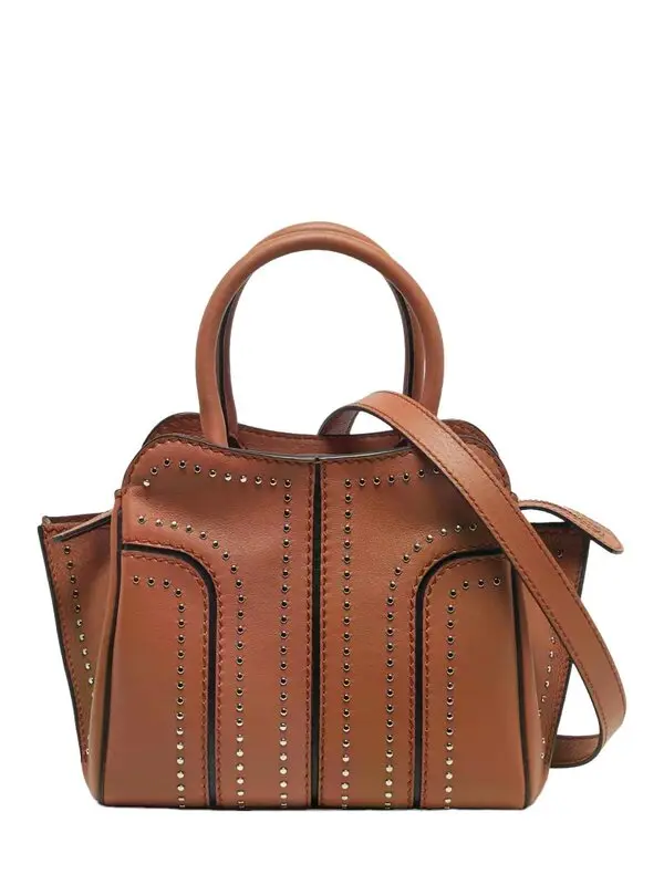 TOD'S Mini Studded Leather Tote Bag - Brown