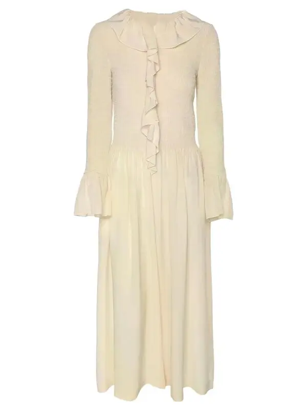 Stella McCartney Smocked Ruffled Midi Dress - Neutrals