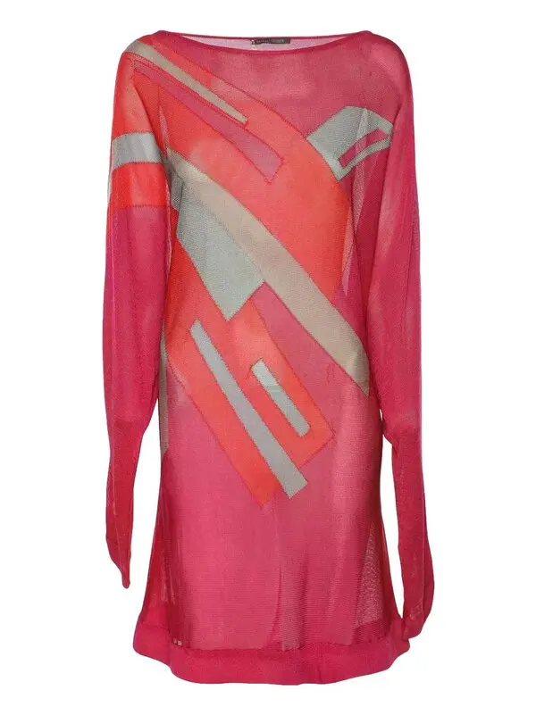 Marina Rinaldi Long-sleeve Geometric Knit Sweater - Pink