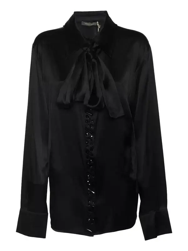 Marina Rinaldi Crystal-embellished Long-sleeve Blouse - Black