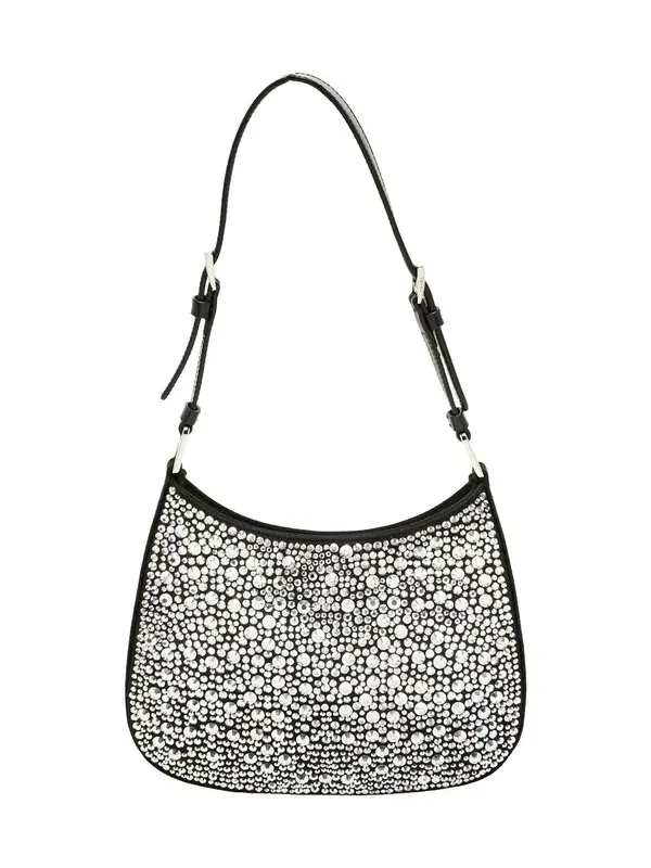 Prada Cleo Crystals Logo Shoulder Bag - Silver