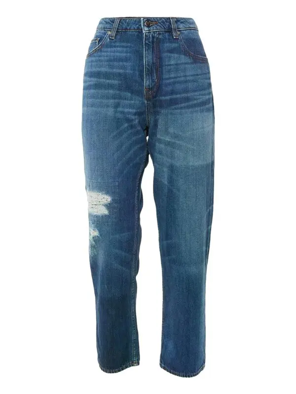 Moschino Distressed Straight Leg Jeans - Blue