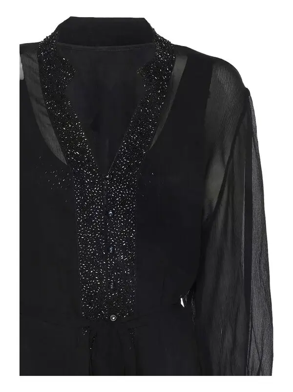 ELENA MIRO` Embellished Chiffon Shirt - Black