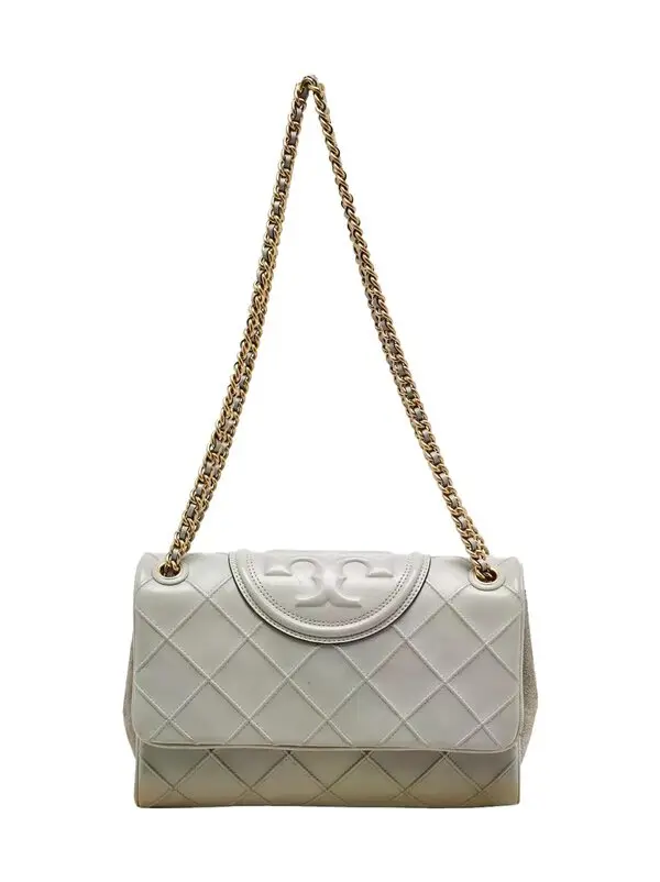 Tory Burch Fleming Diamond Quilted Leather Shoulder Bag - Grey