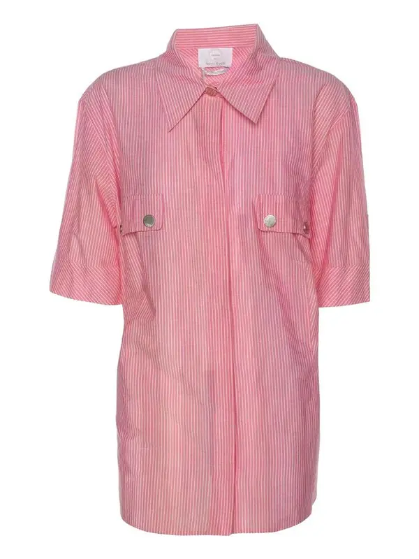 Marina Rinaldi Striped Button-front Shirt - Pink