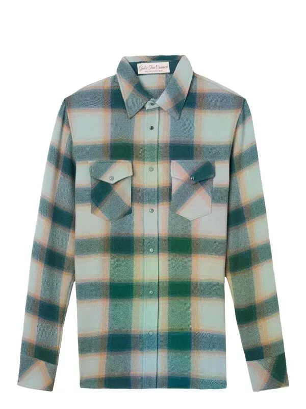 GOD'S TRUE CASHMERE Avocado Shadow Pocket Checked Shirt - Green