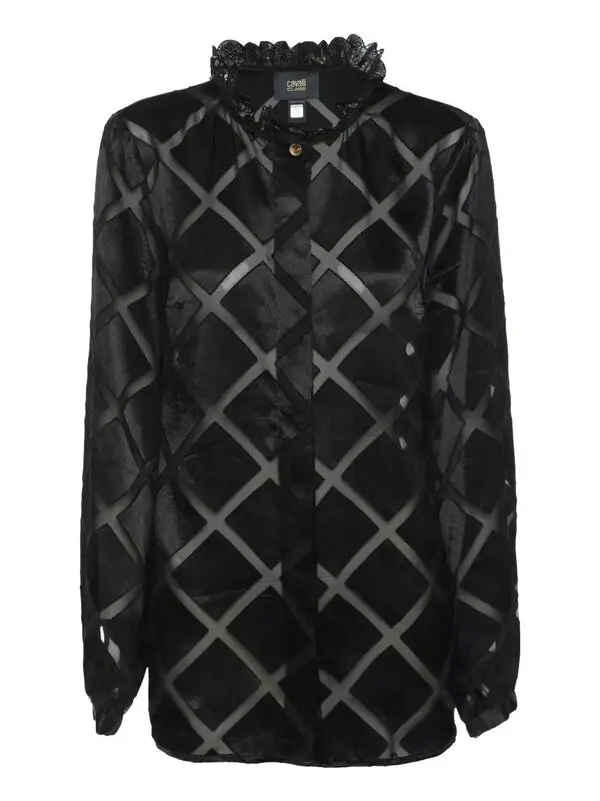 Roberto Cavalli Diamond Pattern Ruffle Blouse - Black
