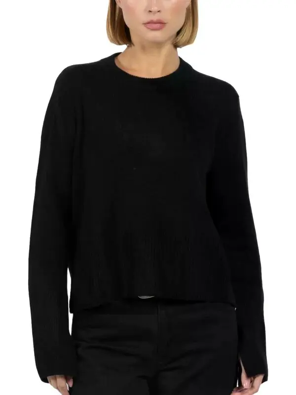 Autumn Cashmere Crew Neck Slit Cuff Sweater - Black