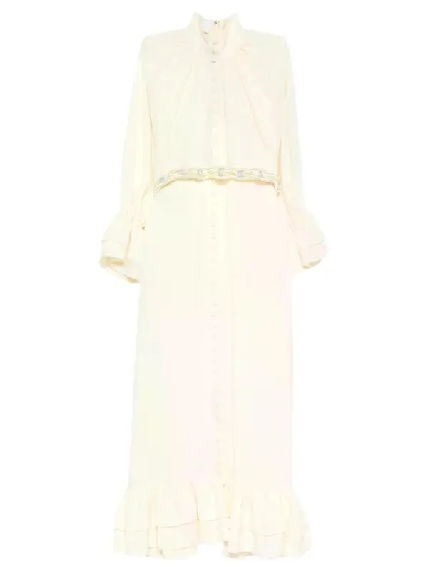 REEM AL DHAHERI Ruffled Belted Midi Dress - Neutrals