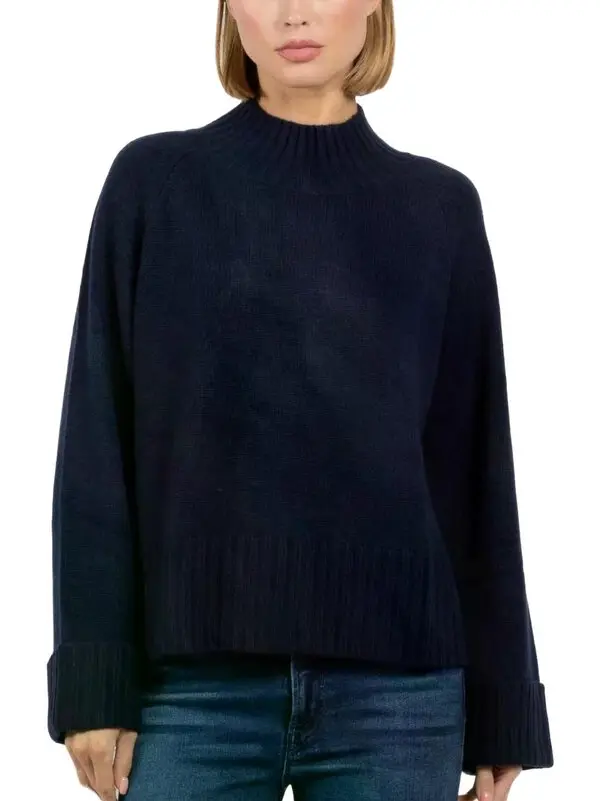 Autumn Cashmere 6 Ply Boxy Mock Neck Sweater - Blue