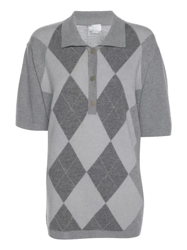 Marina Rinaldi Diamond-pattern Polo Top - Grey