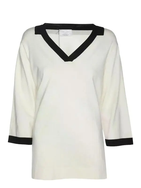 Marina Rinaldi Contrast-trim V-neck Top - Neutrals