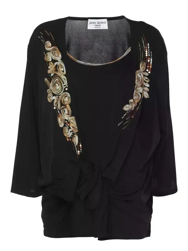 JAMES LAKELAND Sequin-detail Tie Blouse - Black