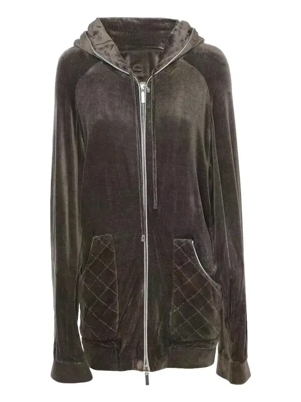 Marina Rinaldi Drawstring Hoodie With Diamond Quilting - Brown