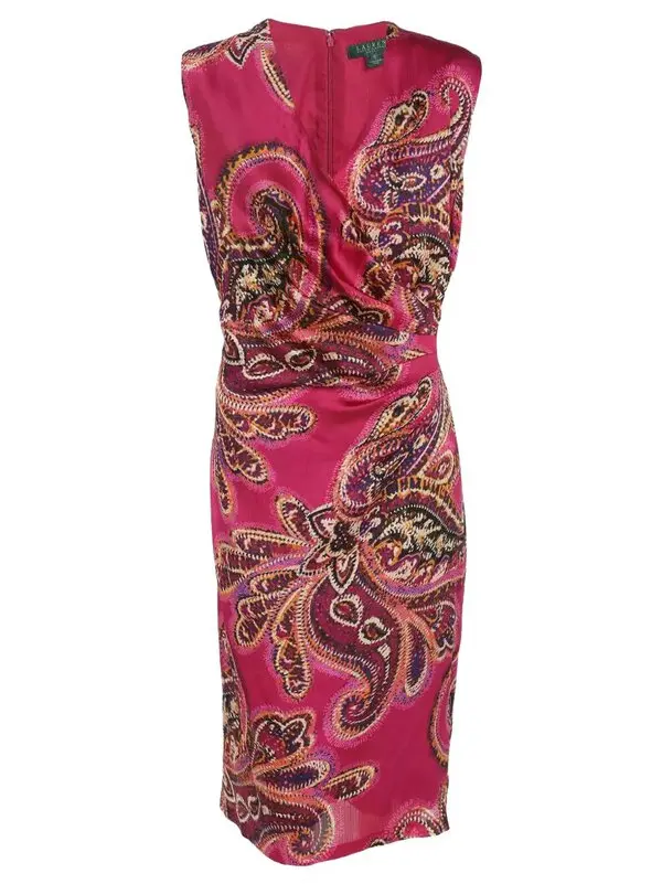 Polo Ralph Lauren Paisley Satin Midi Dress - Pink