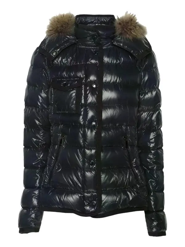 Moncler Quilted Jacket With Fur Trim - Blue