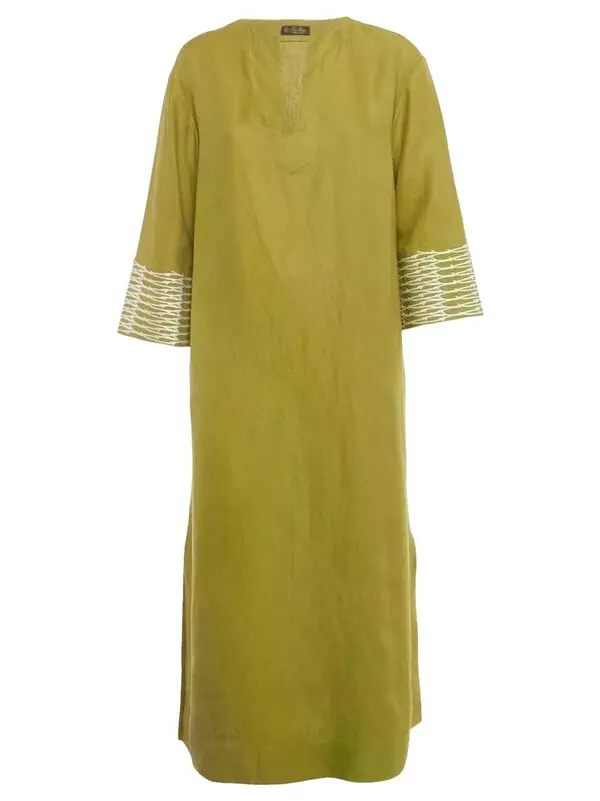 Loro Piana Embroidered Linen Midi Dress - Green