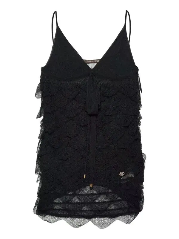 Roberto Cavalli Vintage Lace Frill Top - Black