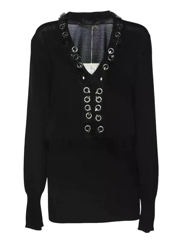 Marina Rinaldi Eyelet Knit Top - Black