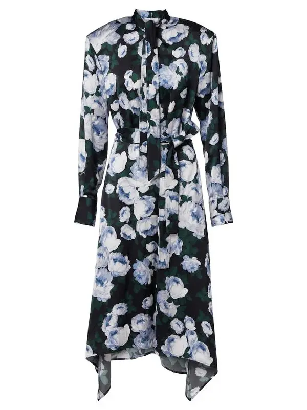 Stella McCartney Floral Tie-neck Satin Midi Dress - Multicoloured