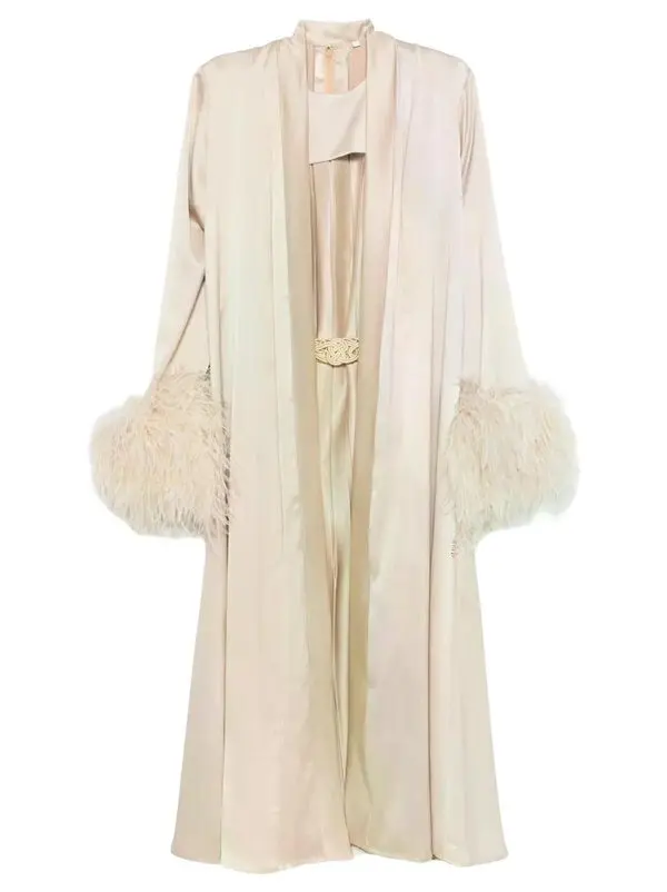 REEM AL DHAHERI Belted Midi Dress With Coat - Neutrals