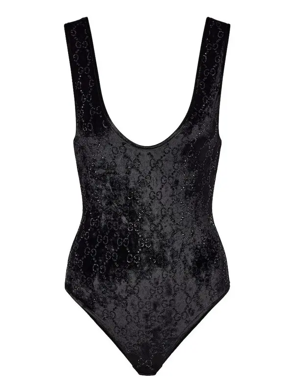 Gucci Gg Embellished Chenille Bodysuit - Black
