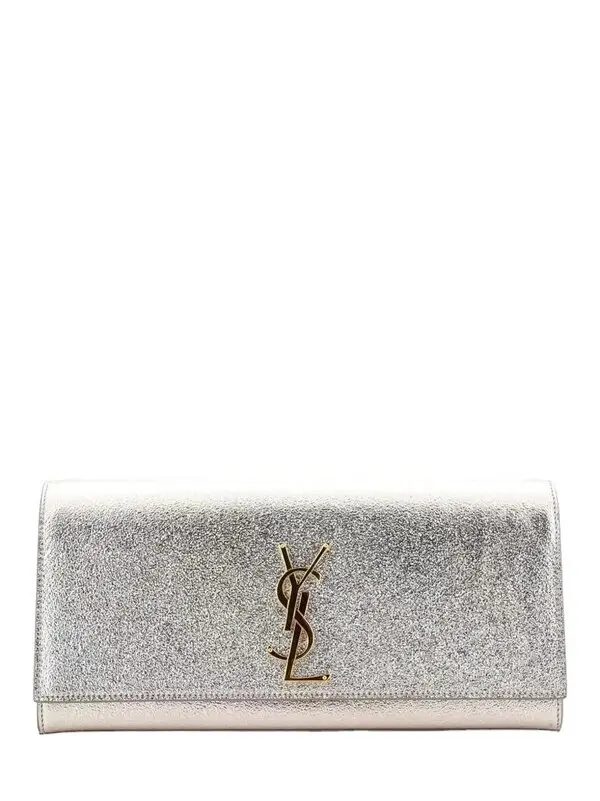 Saint Laurent Classic Monogram Metallic Calfskin Long Clutch - Silver