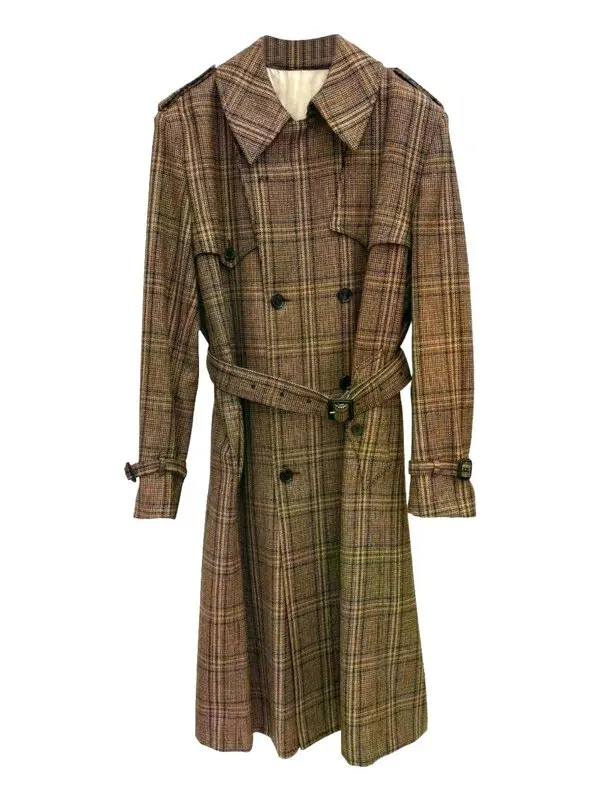 Husbands Checked Belted Trench Coat - Brown