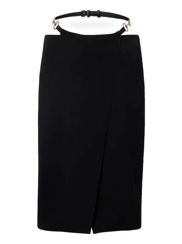 Gucci Horsebit Cutout Wool Wrap Skirt - Black