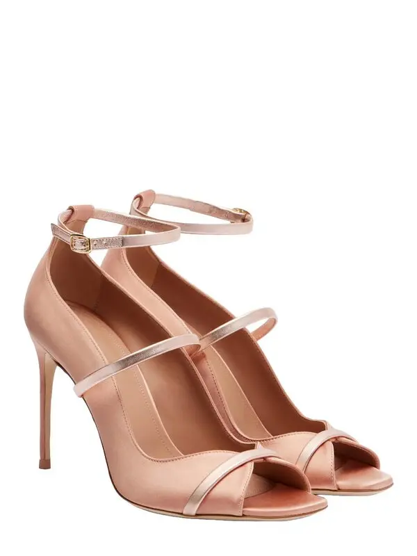MALONE SOULIERS Cynthia 90 Leather-trimmed Satin Sandals - Pink