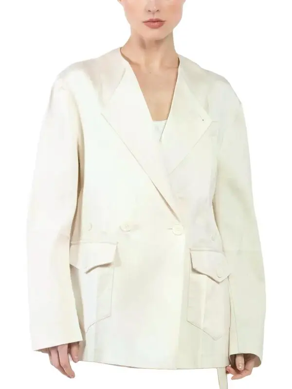 SETCHU Origami Double-breasted Belted Blazer - White