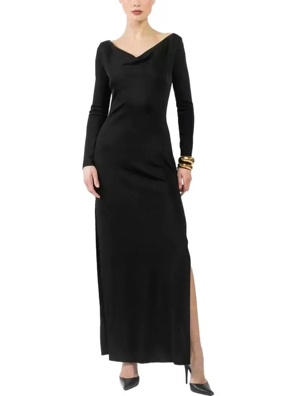LA GALPA Long-sleeve Side-slit Maxi Dress - Black