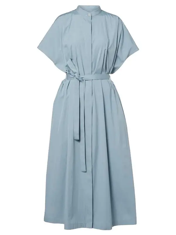 JIL SANDER Belted Cotton Poplin Shirt Dress - Blue