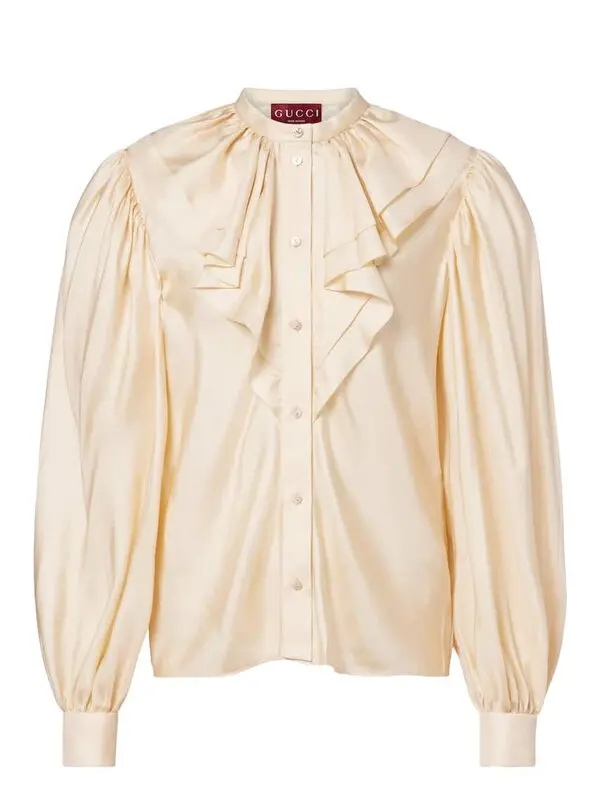 Gucci Ruffled Silk Blouse - Beige