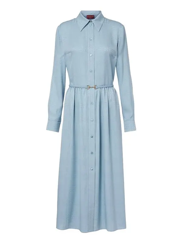 Gucci Interlocking G Belted Silk Shirt Dress - Blue