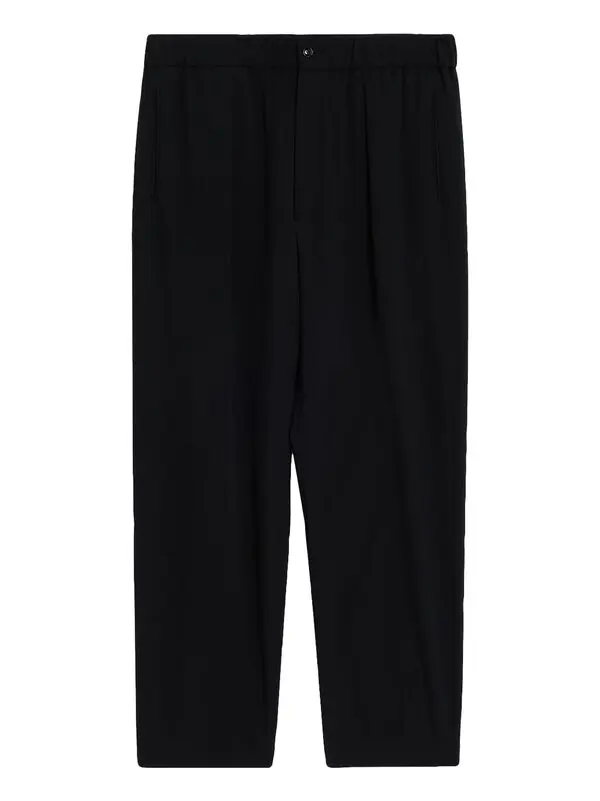 Giorgio Armani Virgin Wool Relaxed Fit Pleated Trousers - Solid Blac