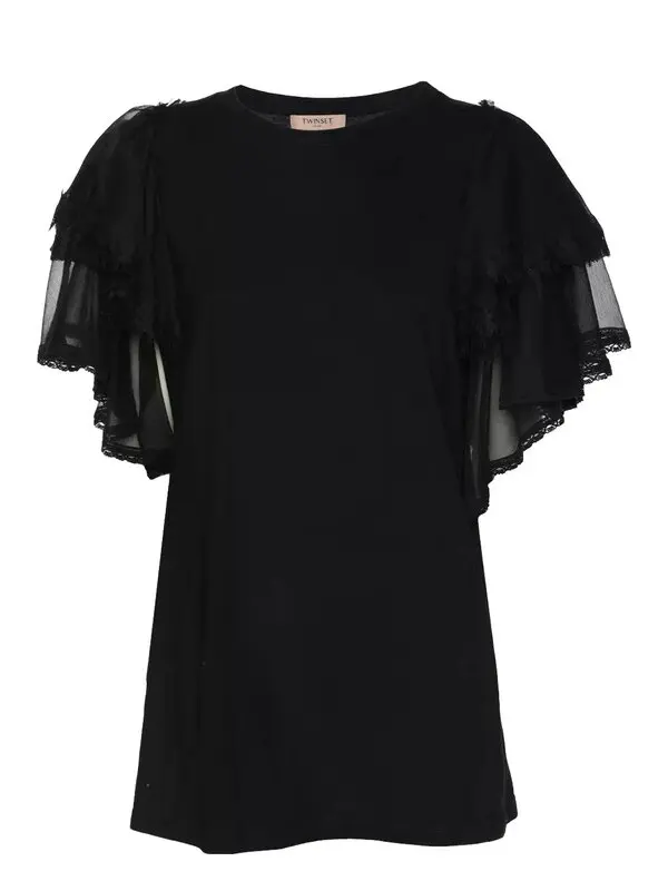 TWINSET Ruffled Cotton Top - Black