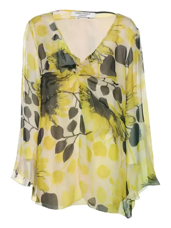Marina Rinaldi Floral-print Chiffon Blouse - Yellow