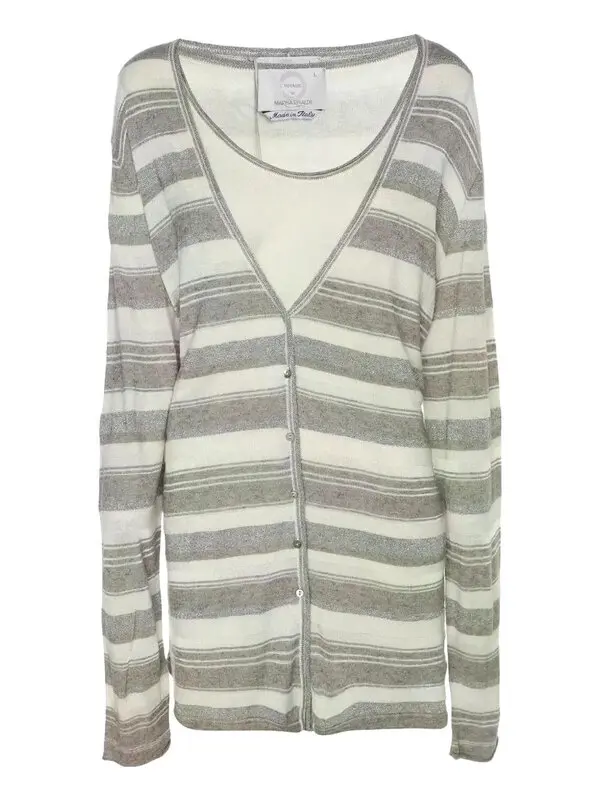 Marina Rinaldi Striped Knit Cardigan - Grey