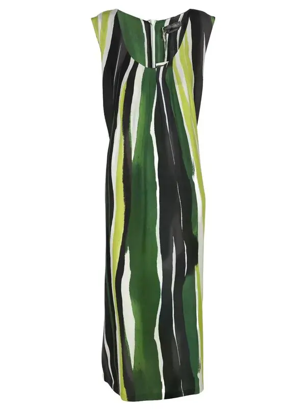 Marina Rinaldi Striped Silk Dress - Green