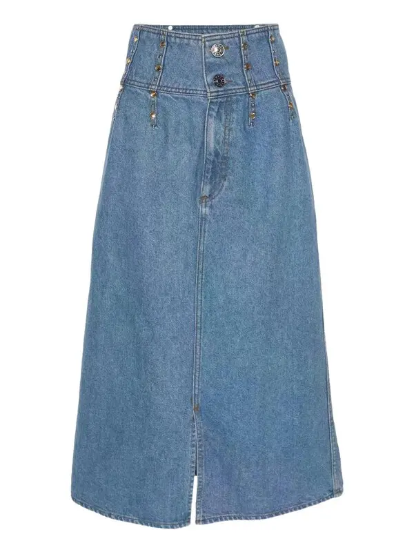 Sandro Denim Midi Skirt With Crystal Embellishments - Blue