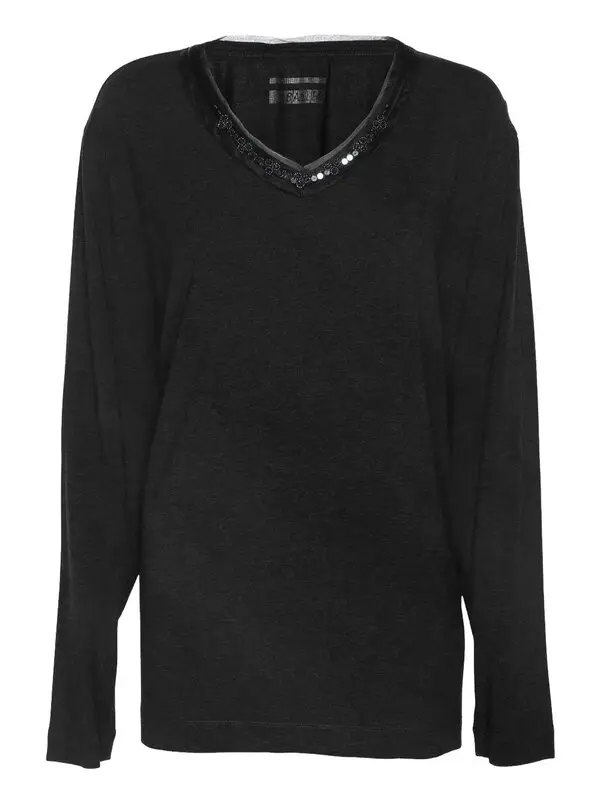 BASLER V-neckline Embellished Sweater - Grey